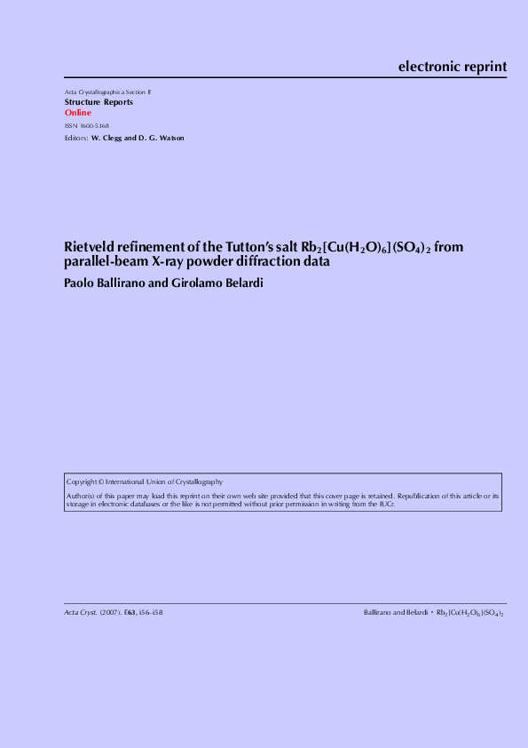 (PDF) Rietveld refinement of the Tutton's salt Rb 2 [Cu(H 2 O) 6 ](SO 4 ...