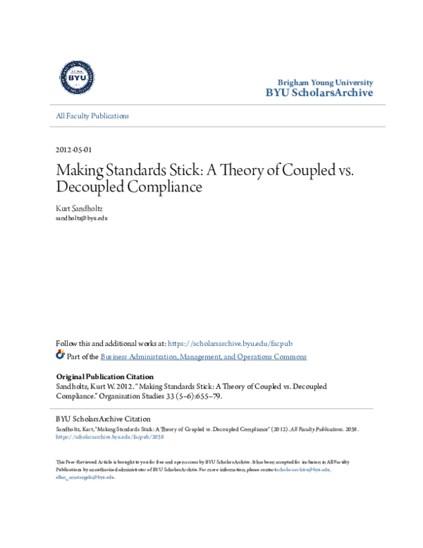 (PDF) Making Standards Stick: A Theory of Coupled vs. Decoupled Compliance