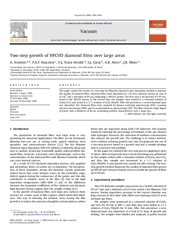 (PDF) Two-step growth of HFCVD diamond films over large areas