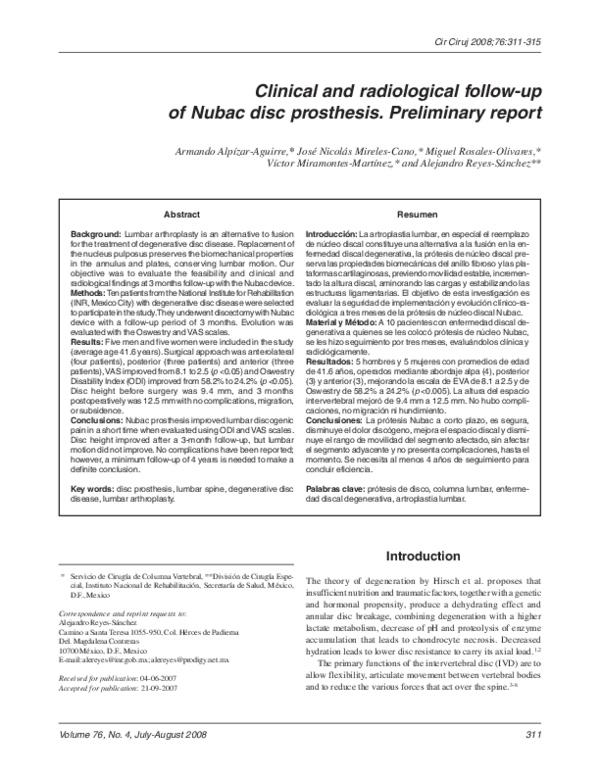(PDF) [Clinical and radiological follow-up of Nubac disc prosthesis ...