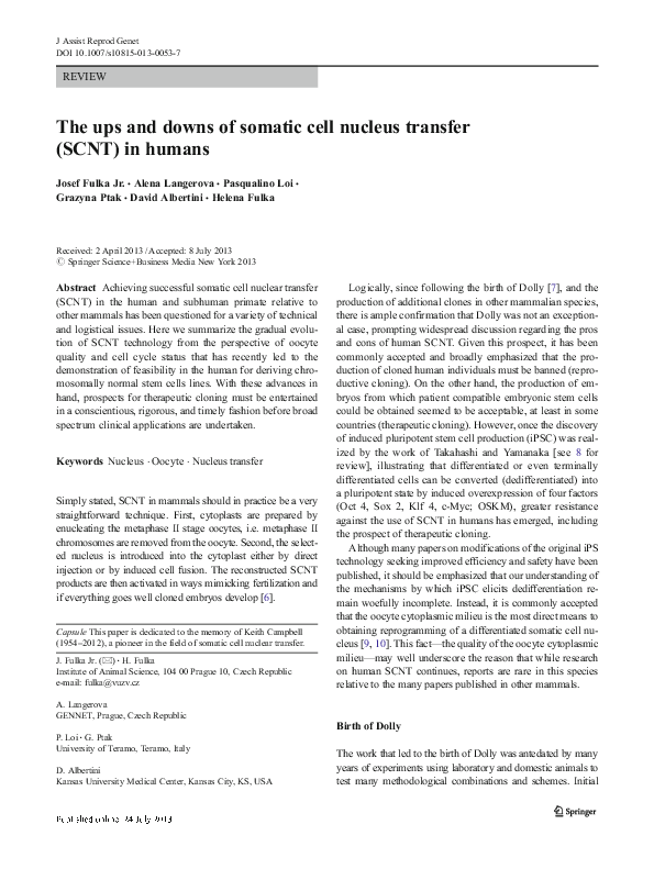(PDF) The ups and downs of somatic cell nucleus transfer (SCNT) in humans