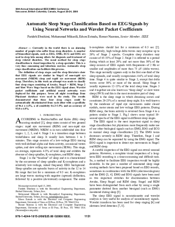Pdf Automatic Sleep Stage Classification Based On Eeg Signals By Using Neural Networks And
