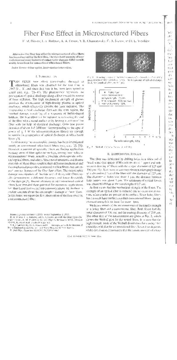 (PDF) Fiber Fuse Effect in Microstructured Fibers | Igor Bufetov ...