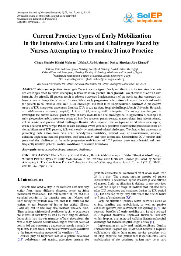 (PDF) Current Practice Types of Early Mobilization in the Intensive ...