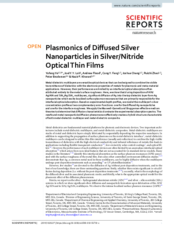 (PDF) Plasmonics of Diffused Silver Nanoparticles in Silver/Nitride ...