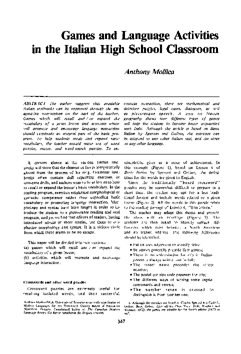 (PDF) Games and Language Activities in the Italian High School Classroom