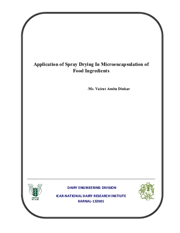 Pdf Application Of Spray Drying In Microencapsulation