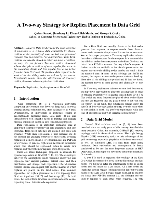 (PDF) A Two-way Strategy for Replica Placement in Data Grid | George Oreku - Academia.edu