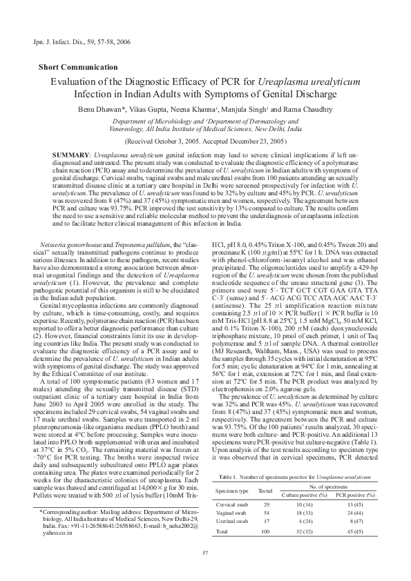 (PDF) Evaluation of the diagnostic efficacy of PCR for Ureaplasma ...