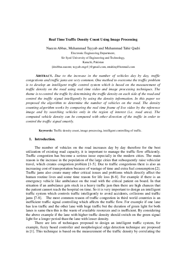 Pdf Real Time Traffic Density Count Using Image Processing