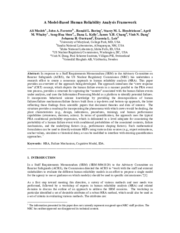 (PDF) A Model-Based Human Reliability Analysis Framework