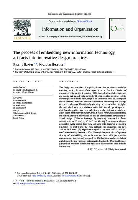 (PDF) The process of embedding new information technology artifacts ...