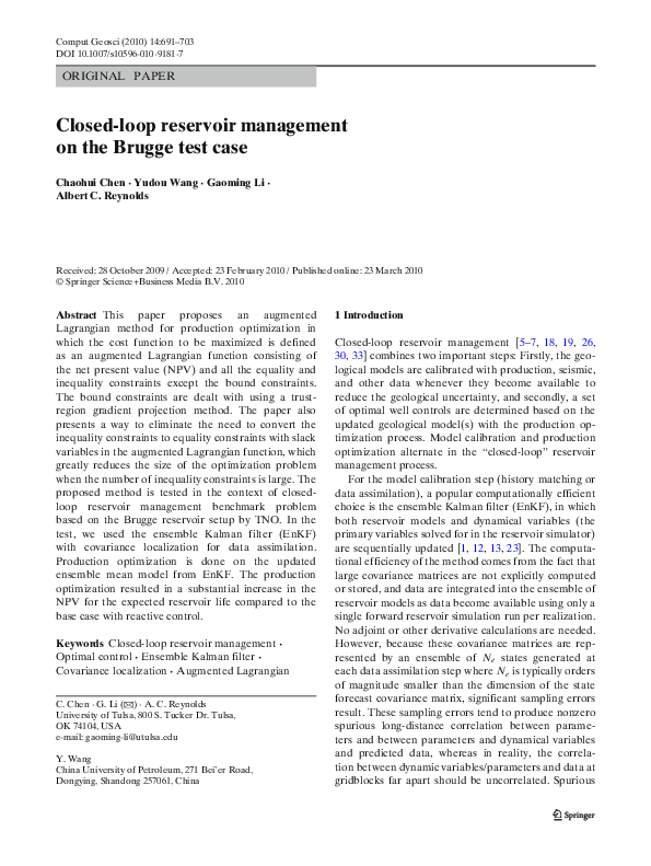 (PDF) Closed-loop reservoir management on the Brugge test case