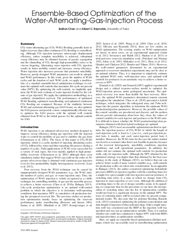 Pdf Ensemble Based Optimization Of The Water Alternating Gas Injection Process
