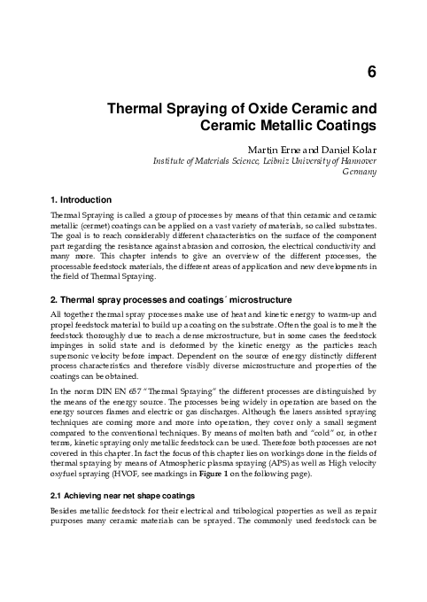 (PDF) Thermal Spraying of Oxide Ceramic and Ceramic Metallic Coatings