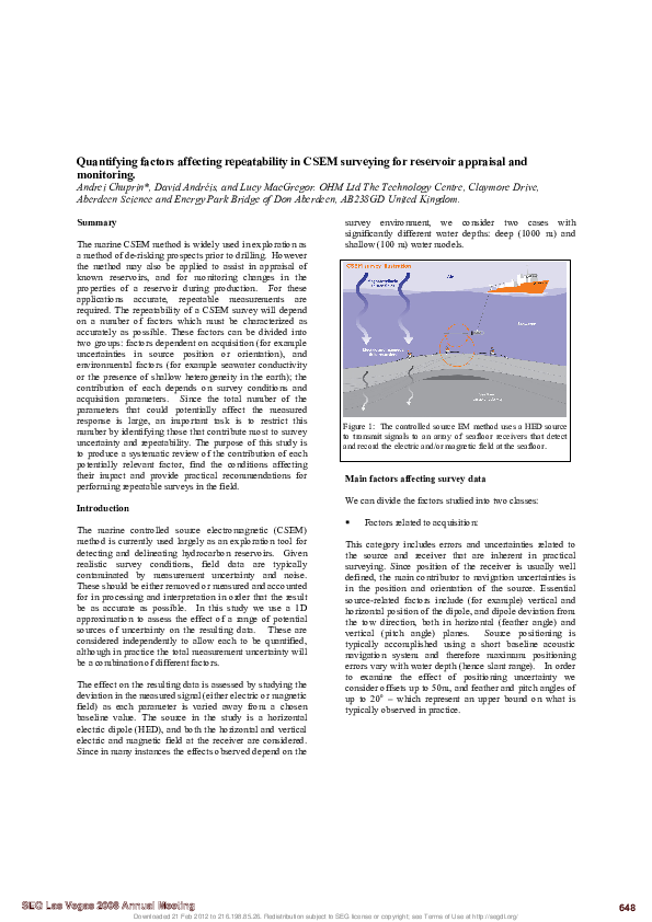 (PDF) Quantifying factors affecting repeatability in CSEM surveying for ...