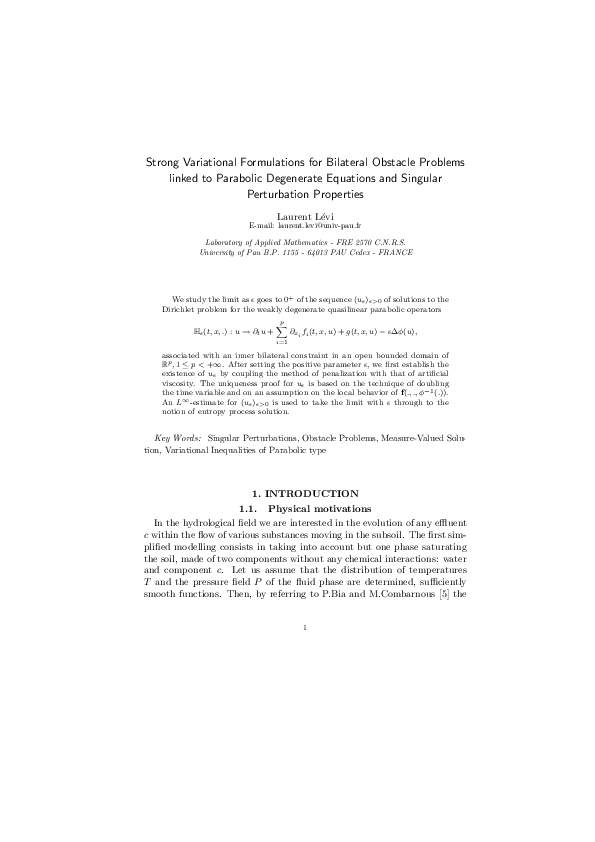 Pdf Variational Formulations For Obstacle Problems