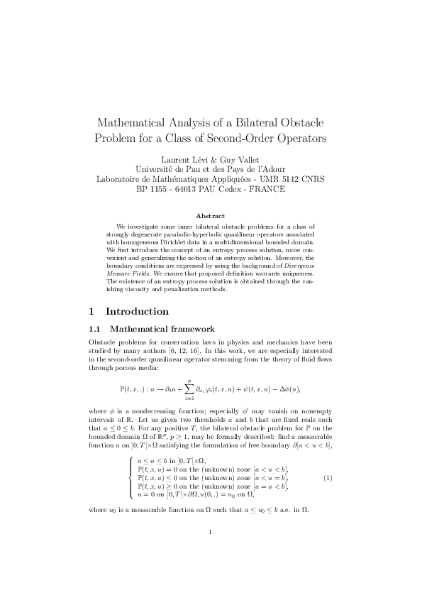 (PDF) Mathematical Analysis of a Bilateral Obstacle Problem for a Class of Second-Order Operators