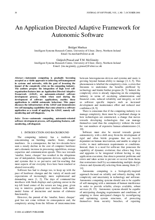 Pdf An Application Directed Adaptive Framework For Autonomic Software