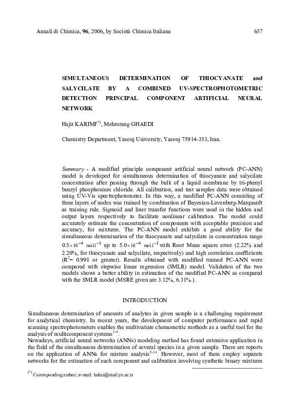 (PDF) Simultaneous Determination of Thiocyanate and Salycilate by a Combined UV ...