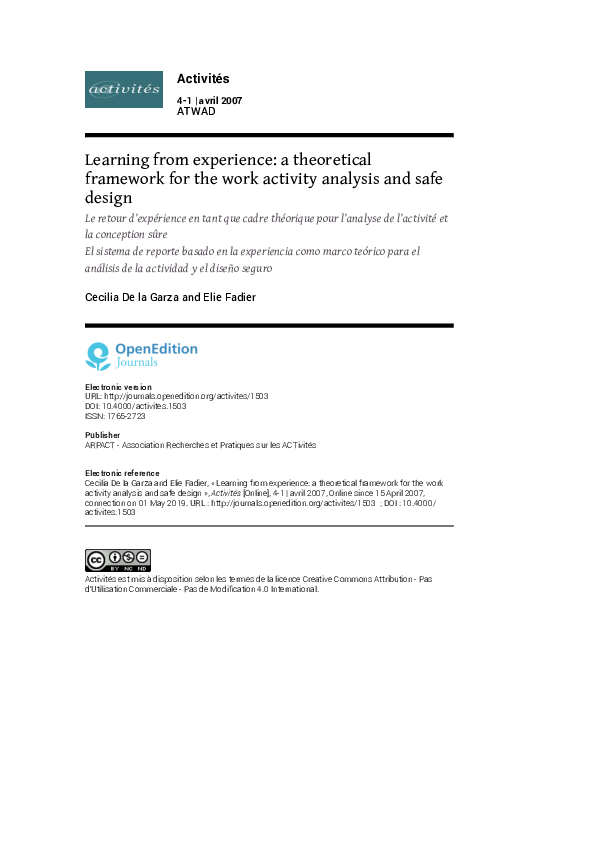 (PDF) Learning from experience: a theoretical framework for the work ...