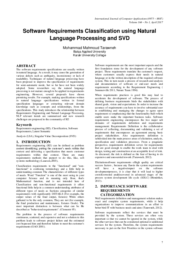 (PDF) Software Requirements Classification using Natural Language ...
