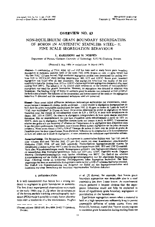(PDF) Overview no. 63 Non-equilibrium grain boundary segregation of ...