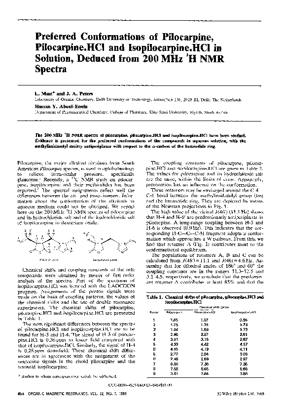 (PDF) Preferred conformations of pilocarpine, pilocarpine.HCl and ...