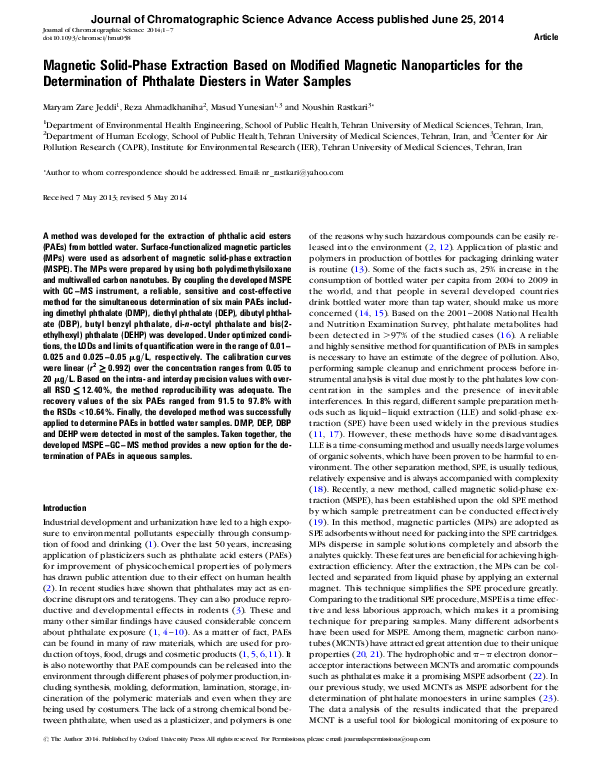 (PDF) Magnetic solid-phase extraction based on modified magnetic nanoparticles for the ...