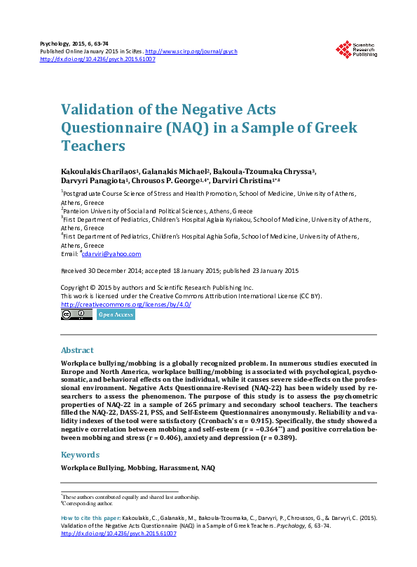 (PDF) Validation of the Negative Acts Questionnaire (NAQ) in a Sample ...