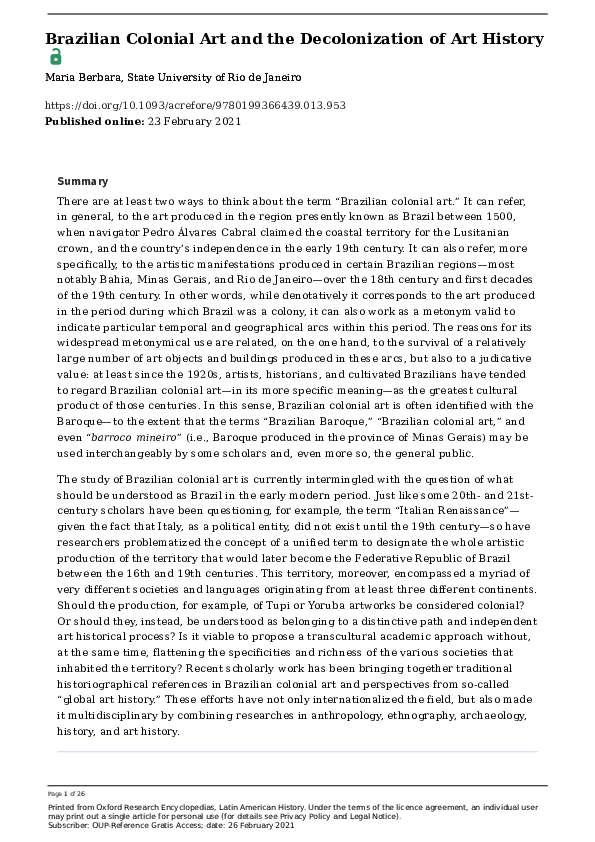 (PDF) Brazilian Colonial Art and the Decolonization of Art History