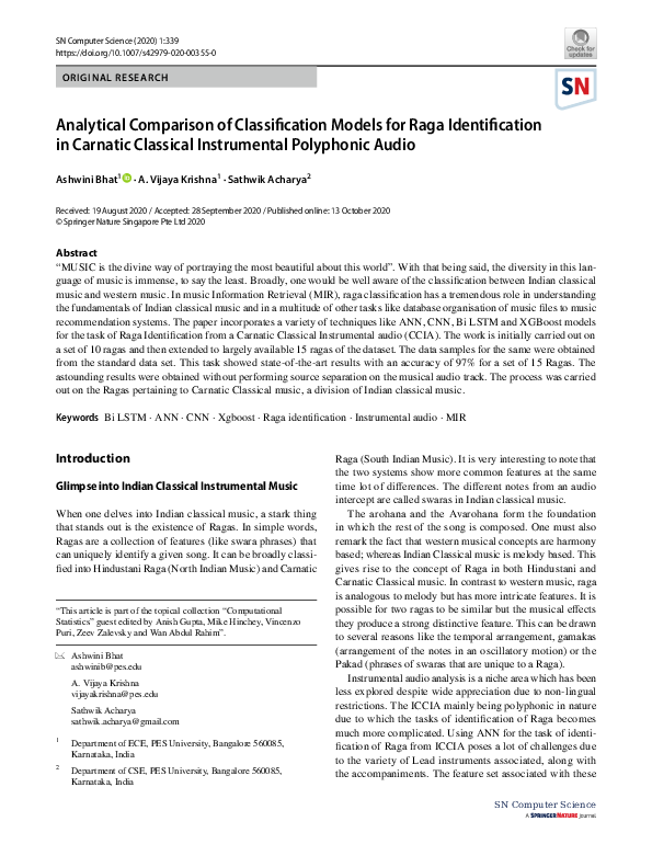 (PDF) Analytical Comparison of Classification Models for Raga ...