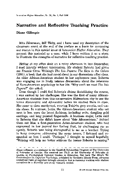 (PDF) Narrative and reflective teaching practice