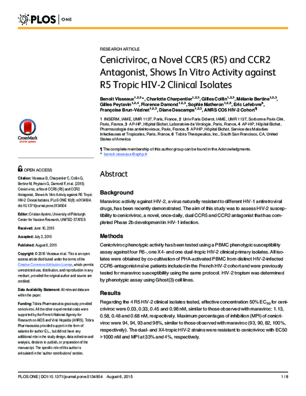 (PDF) Cenicriviroc, a Novel CCR5 (R5) and CCR2 Antagonist, Shows In ...