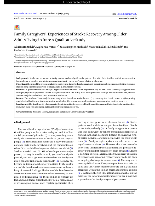 (PDF) Family Caregivers’ Experiences of Stroke Recovery Among Older ...