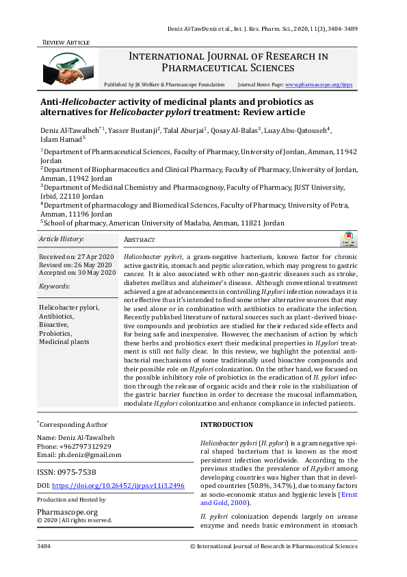 (PDF) Anti-Helicobacter activity of medicinal plants and probiotics as ...
