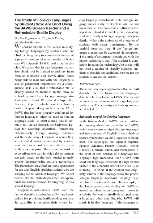 (PDF) The Study of Foreign Languages by Students who Are Blind Using ...