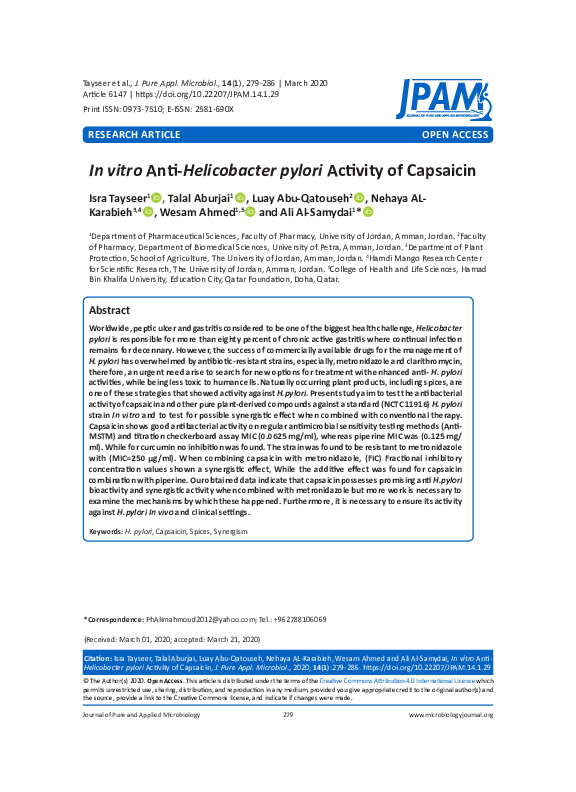 (PDF) In vitro Anti-Helicobacter pylori Activity of Capsaicin