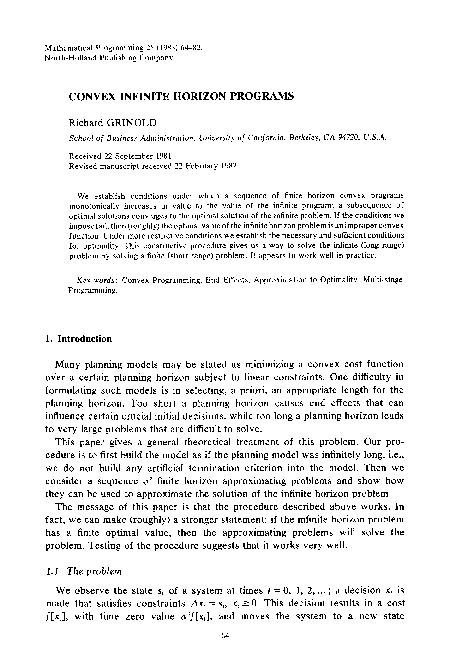 (PDF) Convex infinite horizon programs