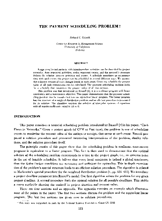 (PDF) The payment scheduling problem