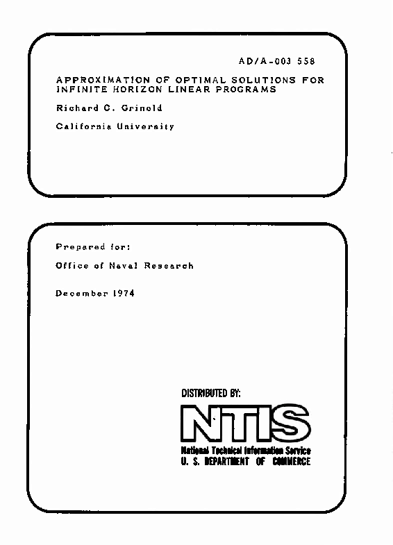 Pdf Approximation Of Optimal Solutions For Infinite Horizon Linear Programs Richard Grinold
