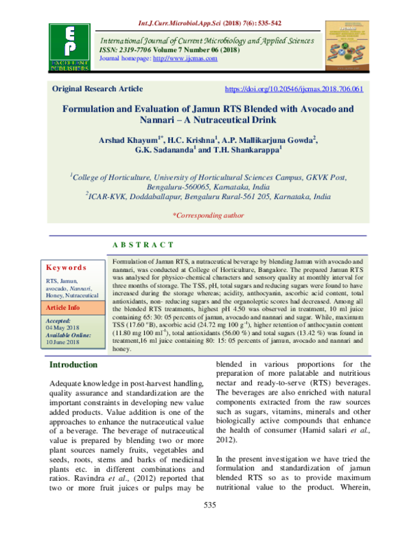 (PDF) Formulation and Evaluation of Jamun RTS Blended with Avocado and ...
