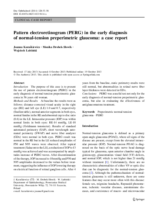 (PDF) Pattern electroretinogram (PERG) in the early diagnosis of normal ...