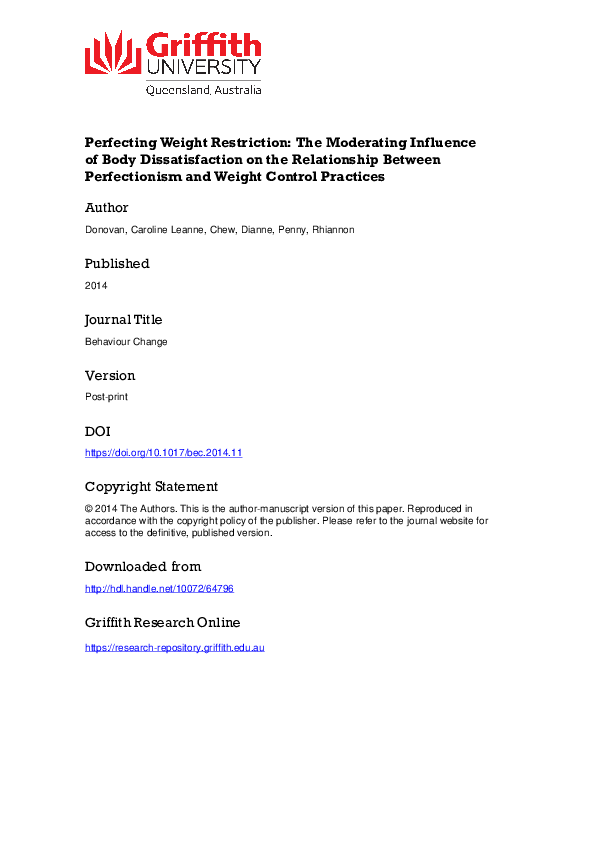 (PDF) Perfecting Weight Restriction: The Moderating Influence of Body ...