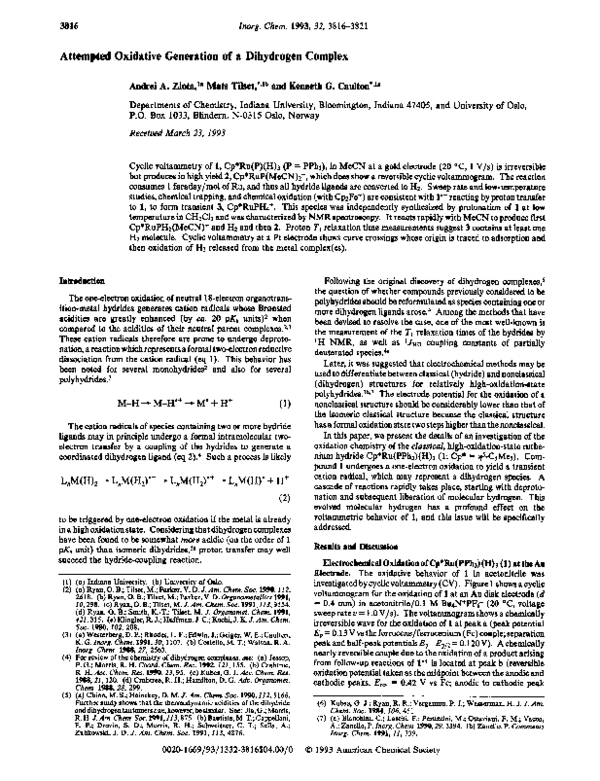 (PDF) Attempted oxidative generation of a dihydrogen complex