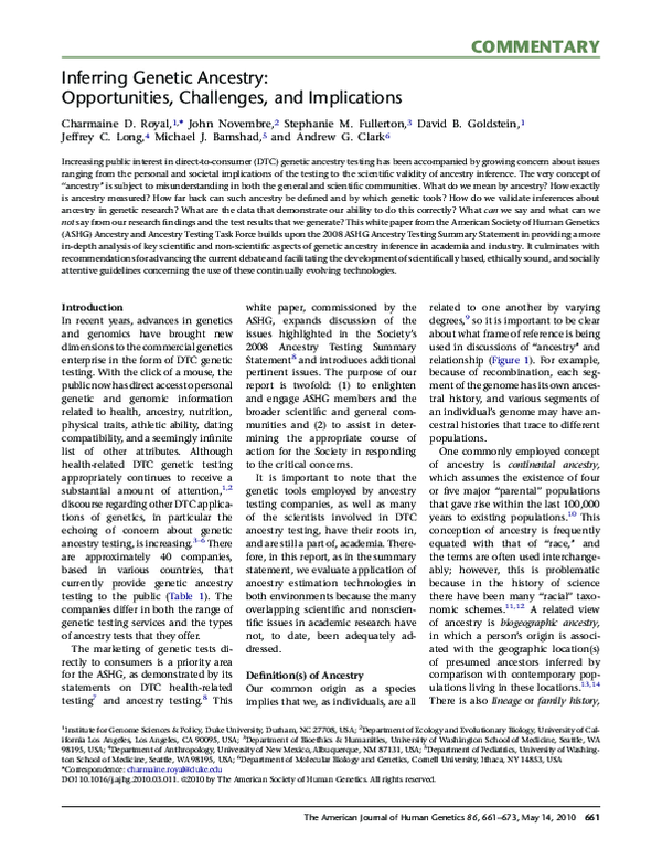 (PDF) Inferring Genetic Ancestry: Opportunities, Challenges, and Implications