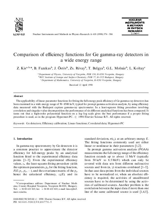 Pdf Comparison Of Efficiency Functions For Ge Gamma Ray Detectors In