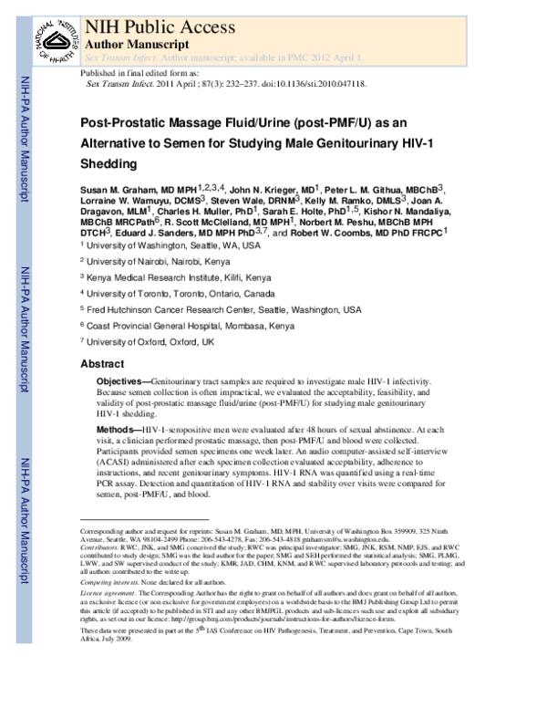 (PDF) Post-prostatic massage fluid/urine as an alternative to semen for ...