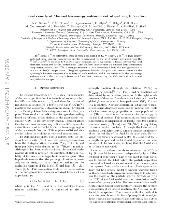 (PDF) Level density of Fe56 and low-energy enhancement of γ-strength ...