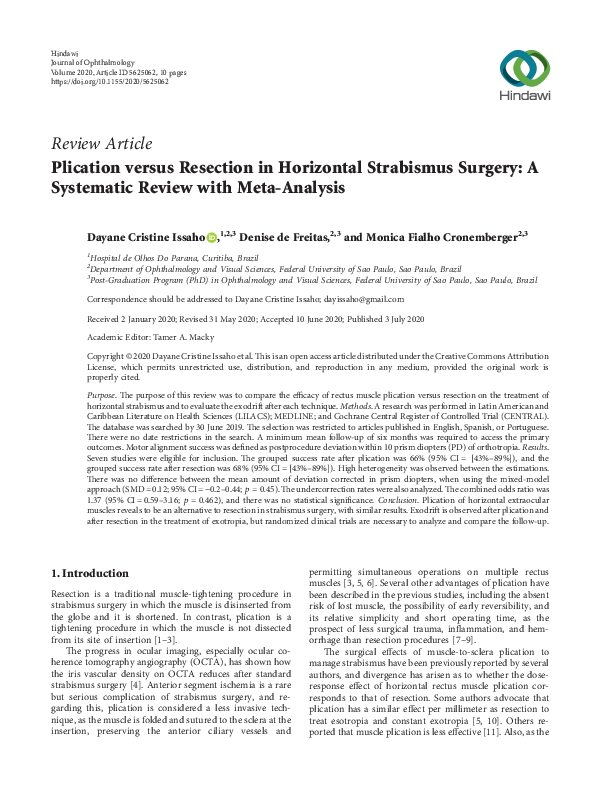 (PDF) Plication versus Resection in Horizontal Strabismus Surgery: A ...